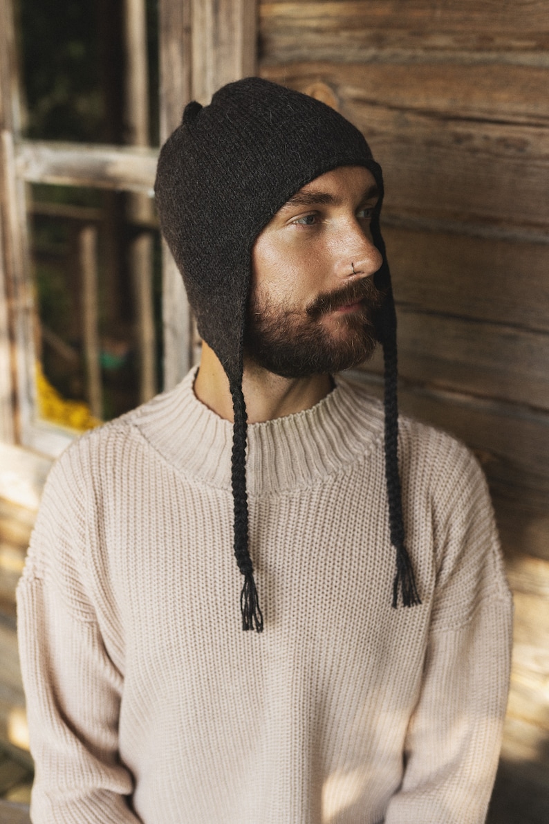 Woolen Cap With Ear Flaps, 100% Alpaca Wool Knitted Men Cap, Winter Hat ...