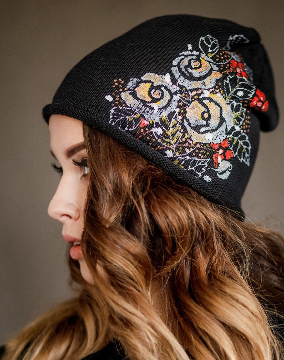 Hand Painted Hat With Cotton Lining Wool Knit Hat Jersey Knit Hat ...