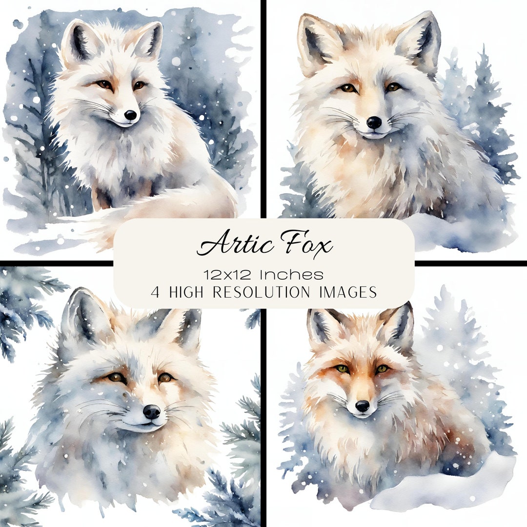 Arctic Fox Watercolour Prints, Winter Snow Wild Animals, Set of 4 ...