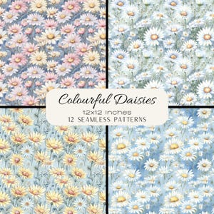 Watercolor Daisy Floral Digital Paper Pack of 12 Seamless Patterns for ...