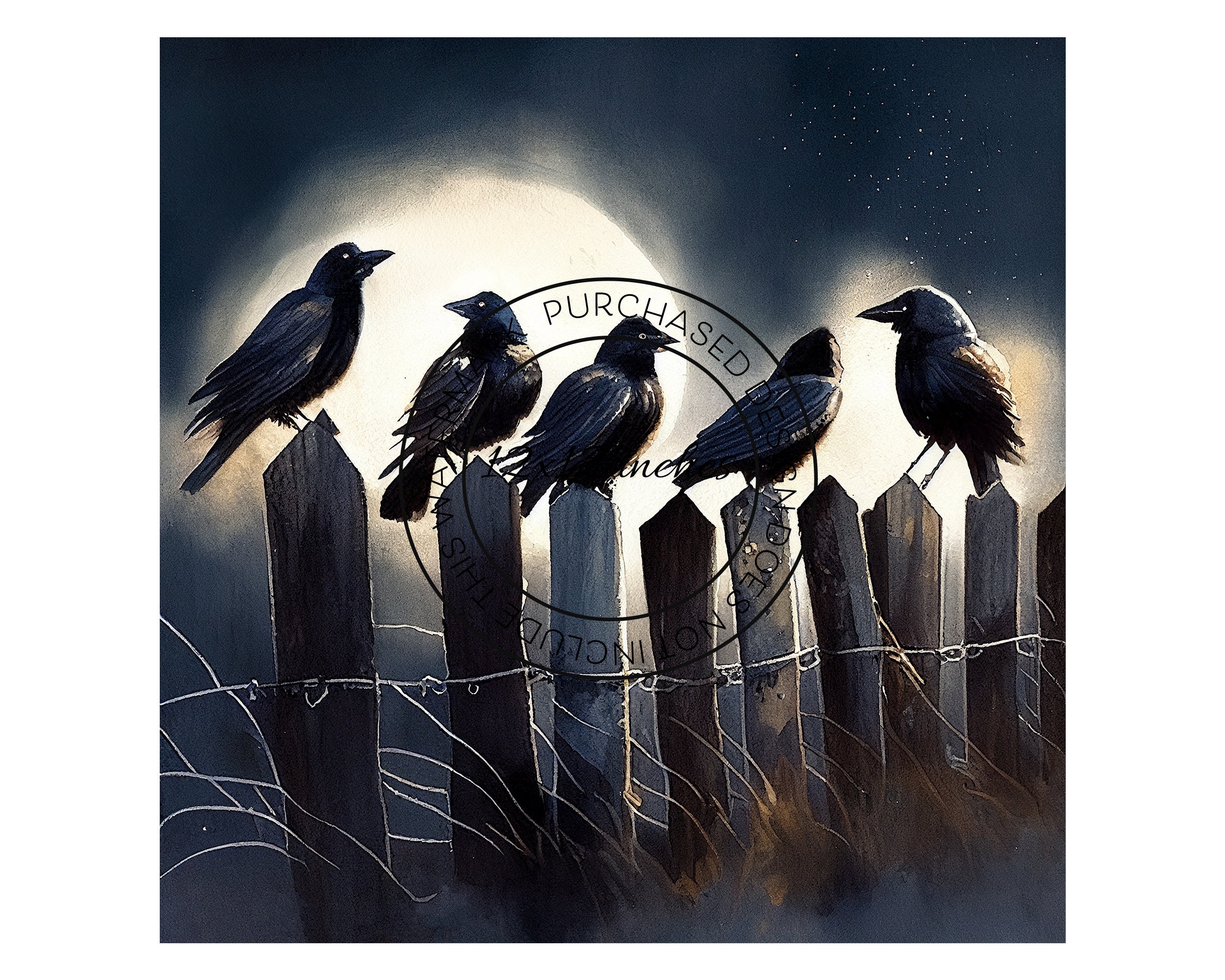 Eerie Black Crow Painting Moonlit Wall Art Wooden Fence - Etsy