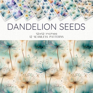 Watercolour Dandelion Seeds Digital Paper Pack, Seamless Pattern for ...
