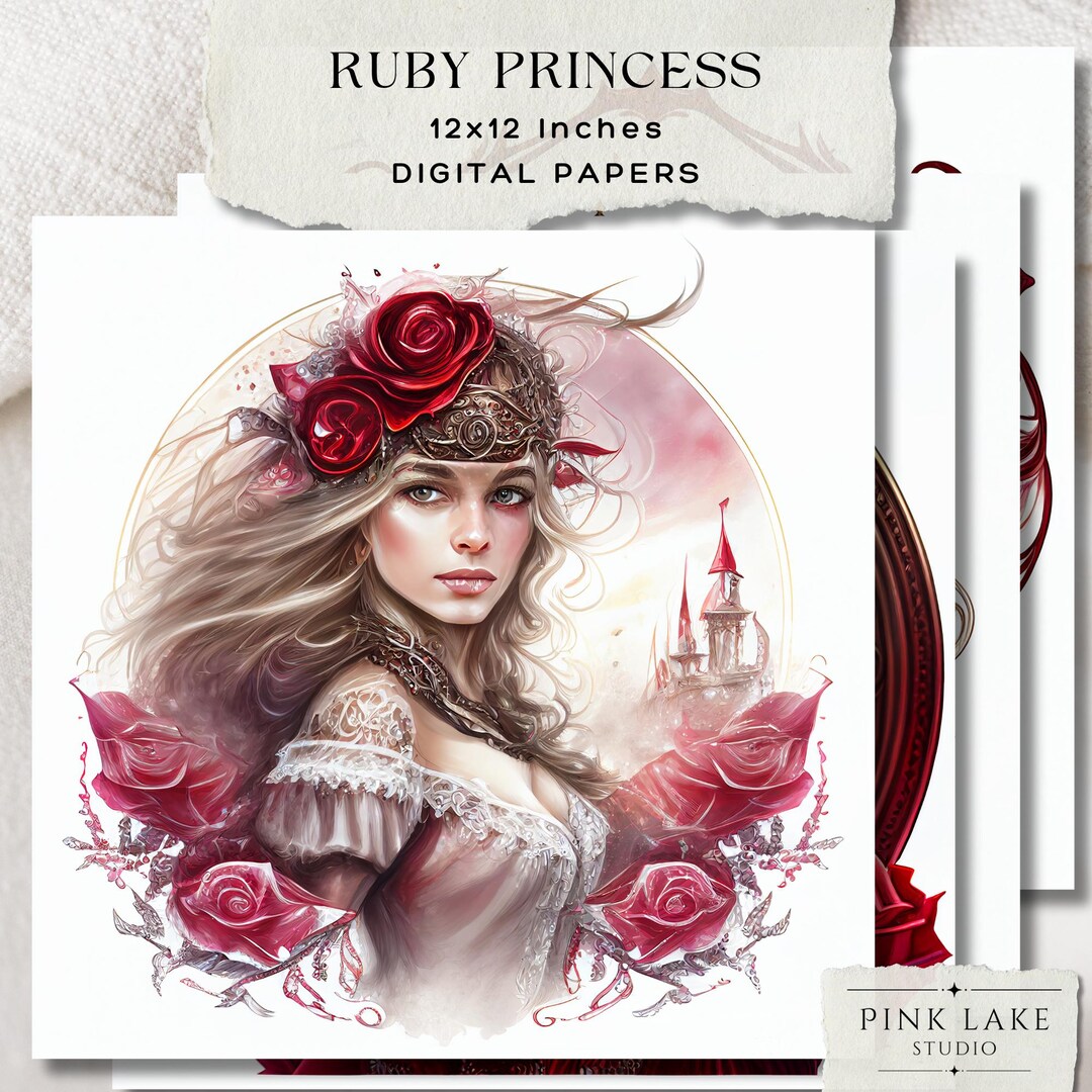 Ruby Princess Fantasy Digital Paper, Red Fairytale Women Printables ...