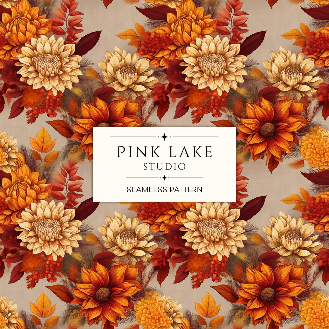 Autumn Floral Seamless Pattern, Fall Flowers Digital Paper for ...