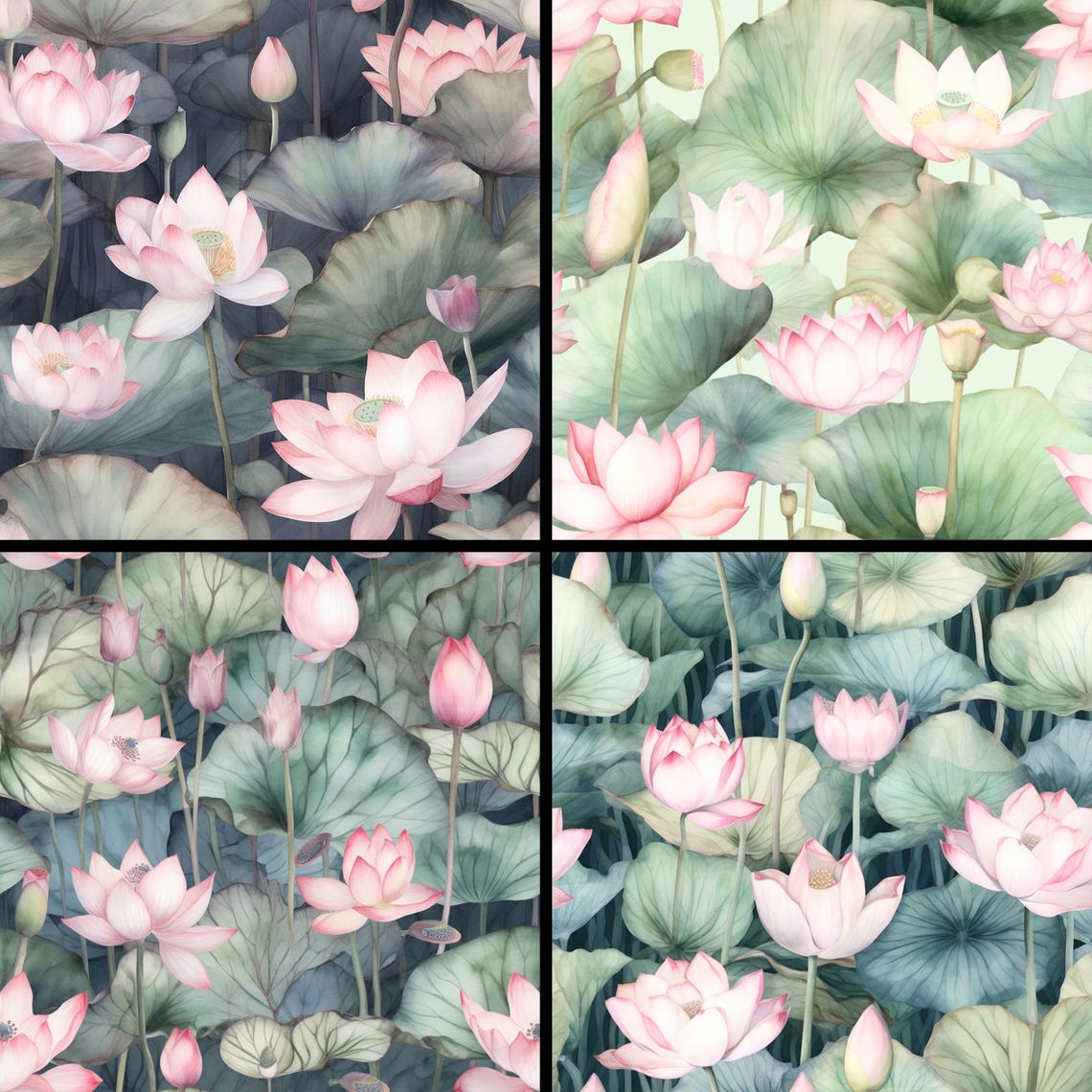 Pink Lotus Seamless Pattern Digital Paper, Watercolor Floral ...