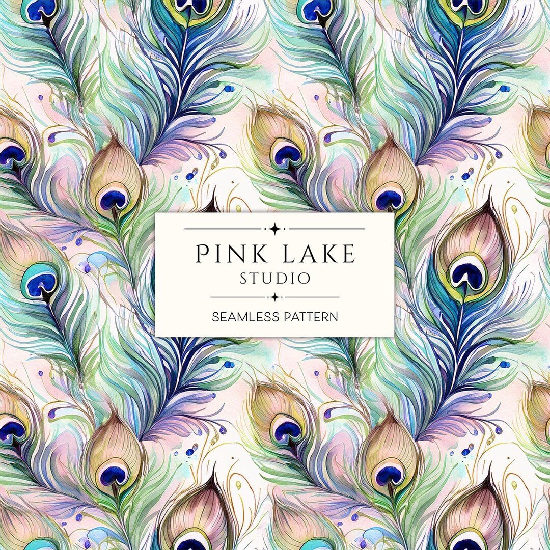 Watercolor Peacock Feather Seamless Pattern, Boho Bird Print (digital ...