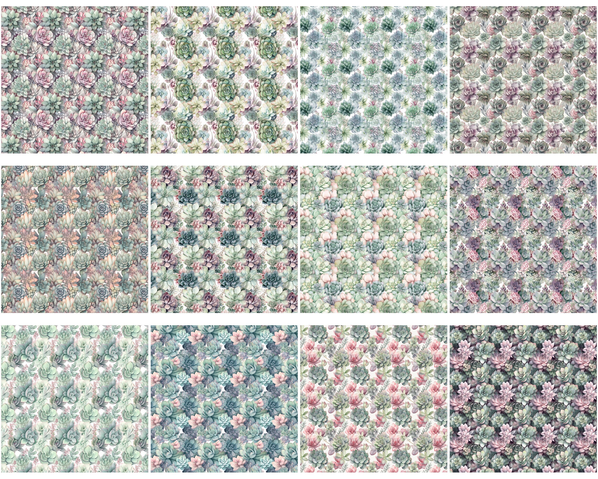 Watercolour Succulents, Cacti Digital Paper, Printable Seamless ...