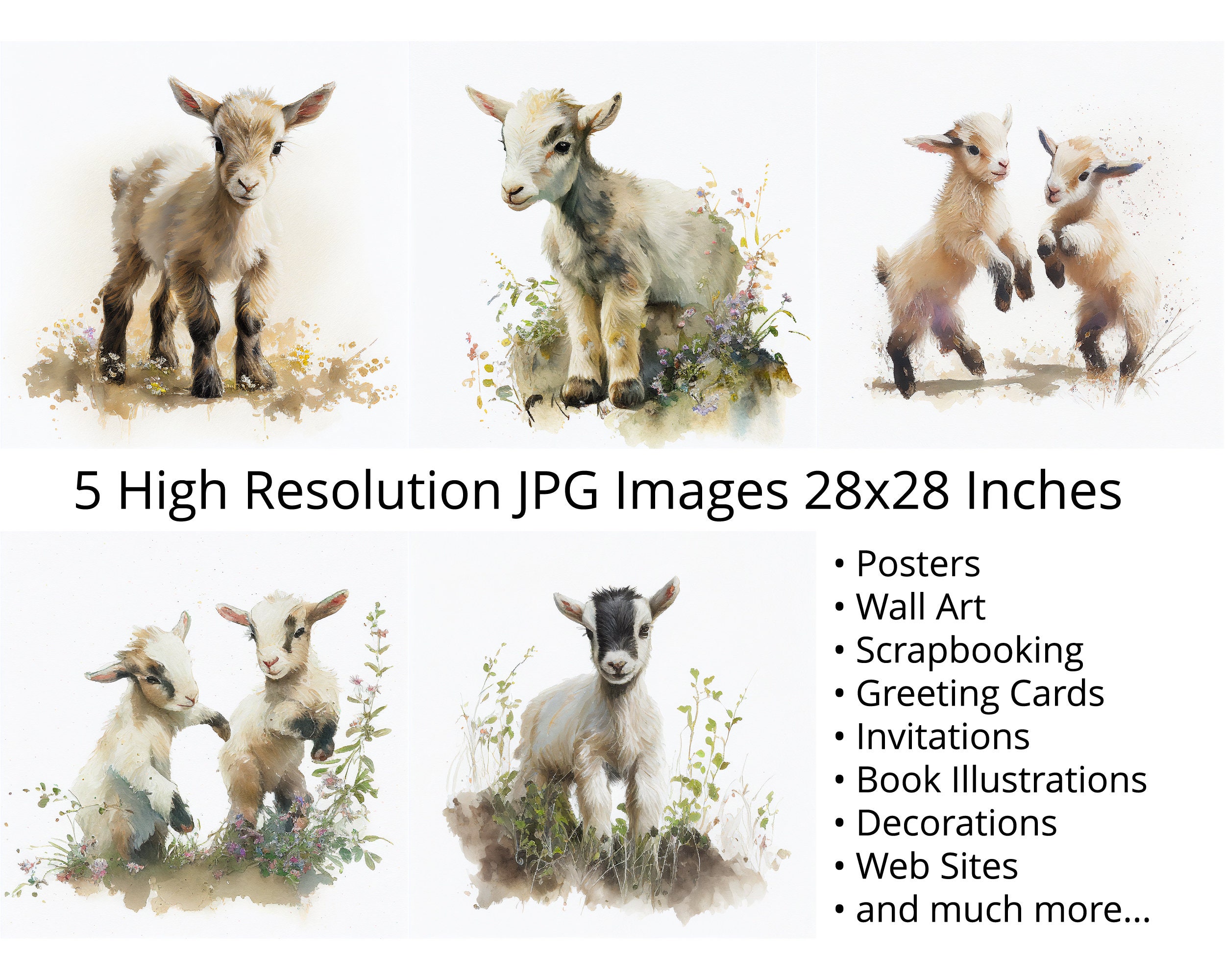 Playful Goats Clipart, Baby Goats, Farm Animals, Goat Kids, Spring ...