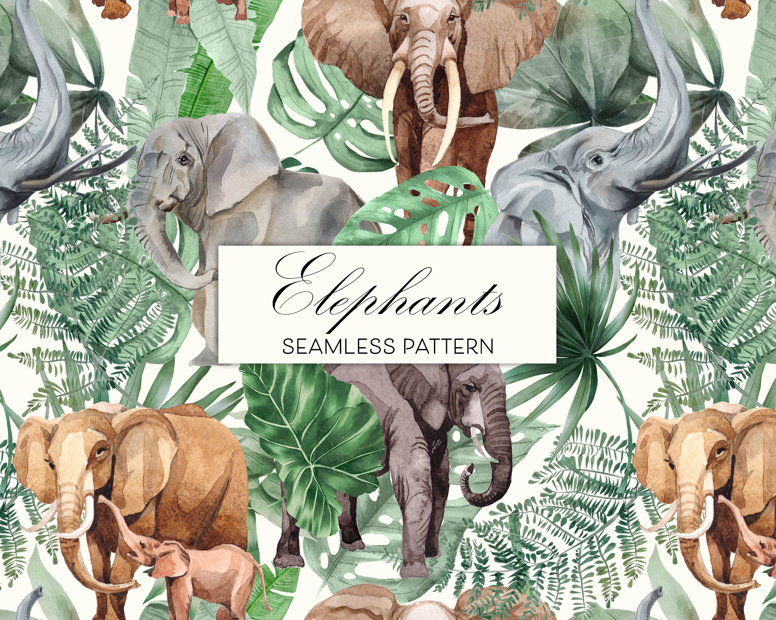 Elephant Print Seamless Pattern, Watercolour Elephants, Repeat Pattern ...
