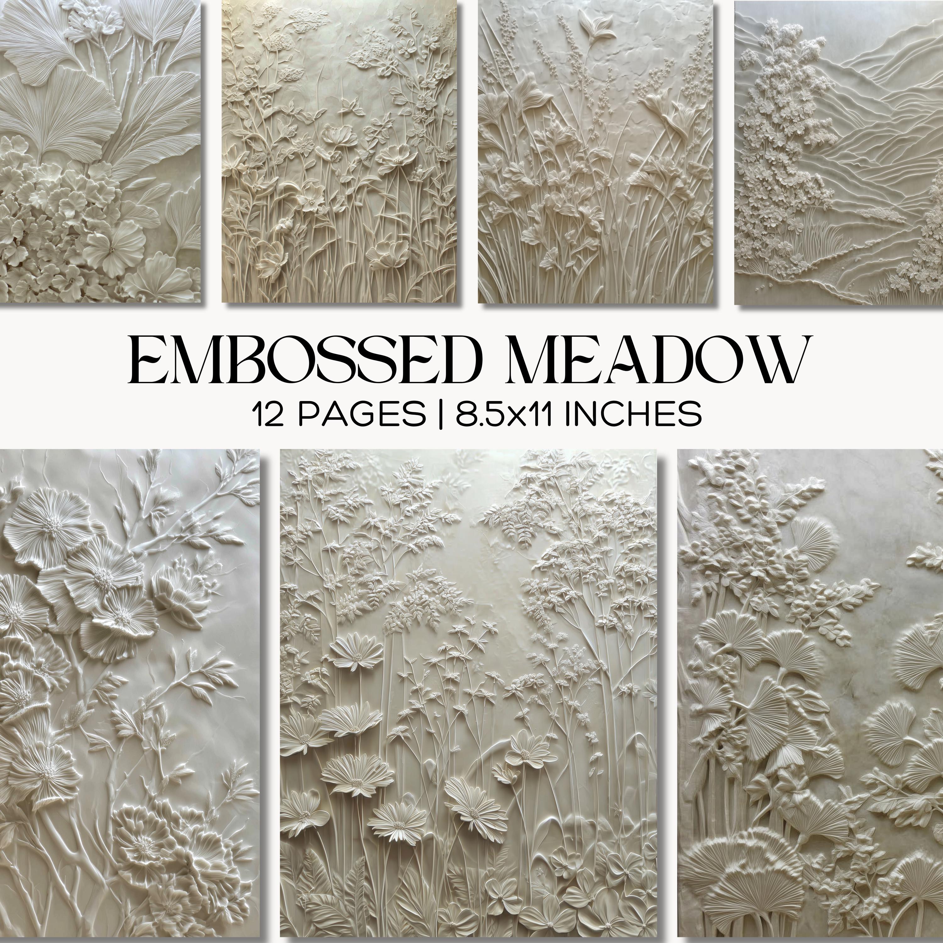 Embossed Floral Digital Paper Pack, Ivory Carved Plaster Texture ...