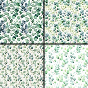 Eucalyptus Digital Paper Pack, Green Watercolor Leaves and Branches ...