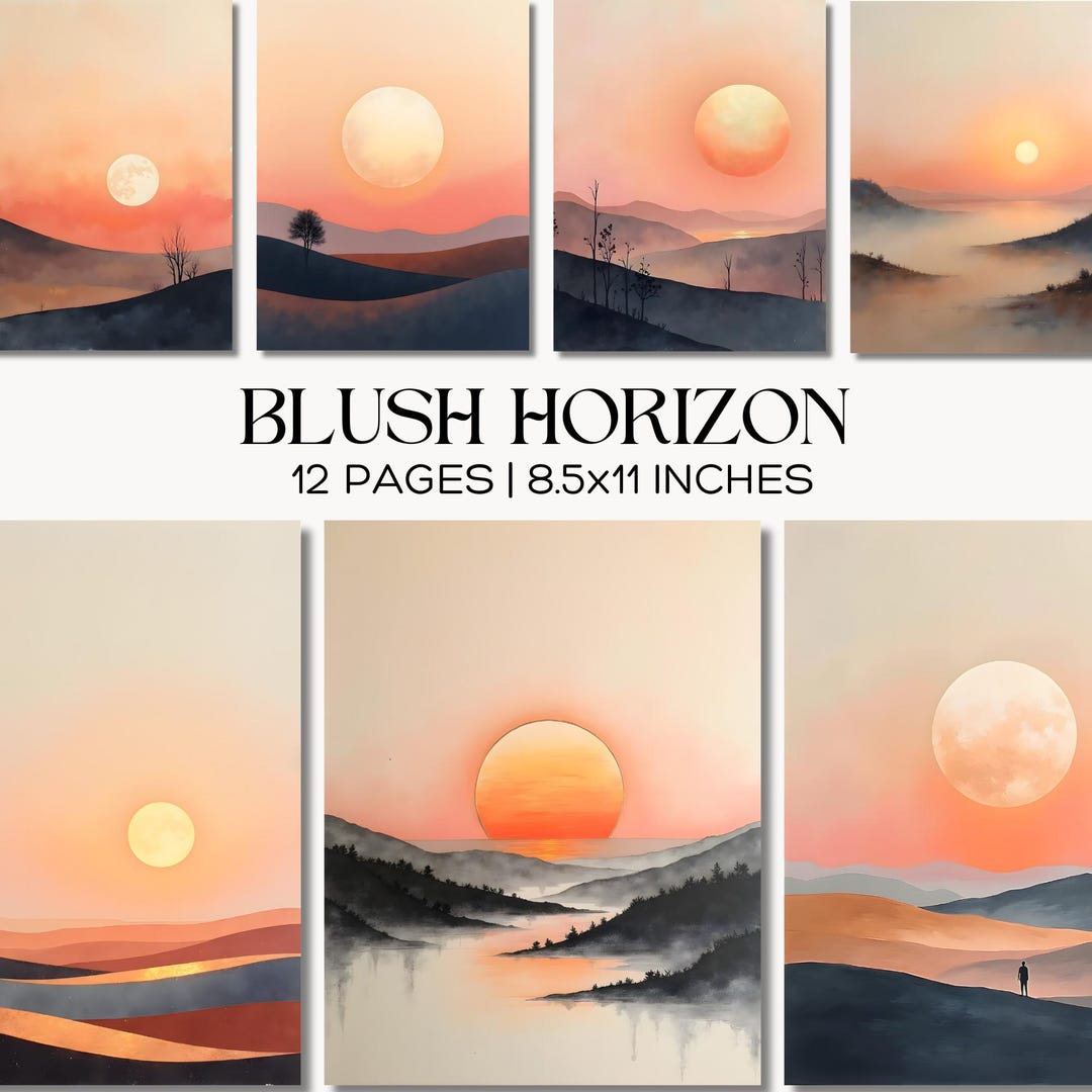 Blush Horizon Junk Journal Pages, Sunset Landscape Paper (digital ...
