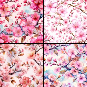 Watercolor Cherry Blossom Seamless Patterns, Floral Sakura Paper ...