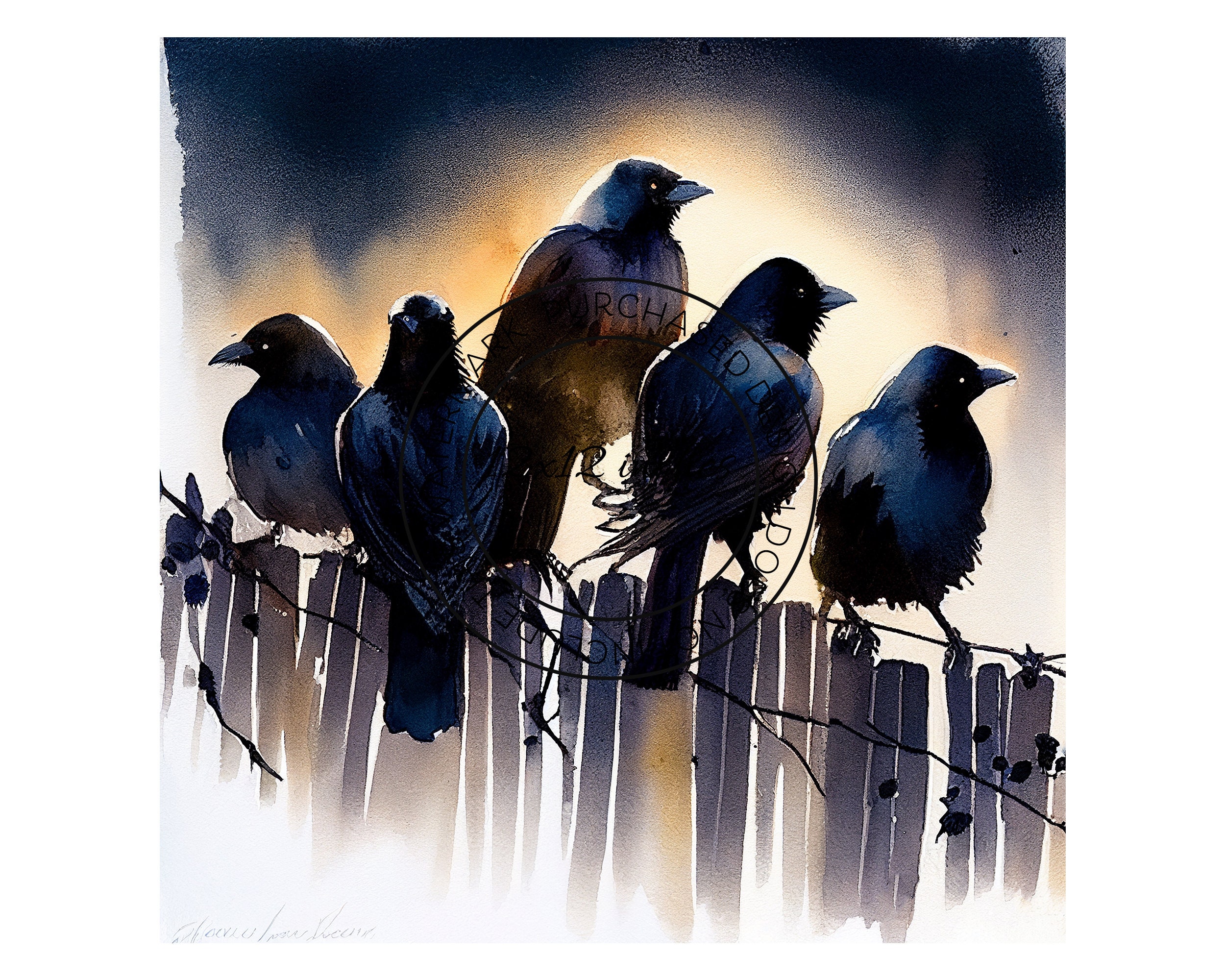 Eerie Black Crow Painting Moonlit Wall Art Wooden Fence - Etsy