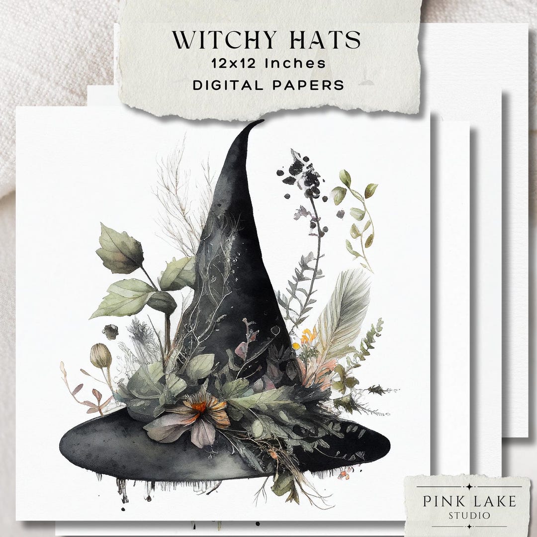 Mystical Witch Hat Digital Download, Watercolor Witch Hat Clipart, Dark ...