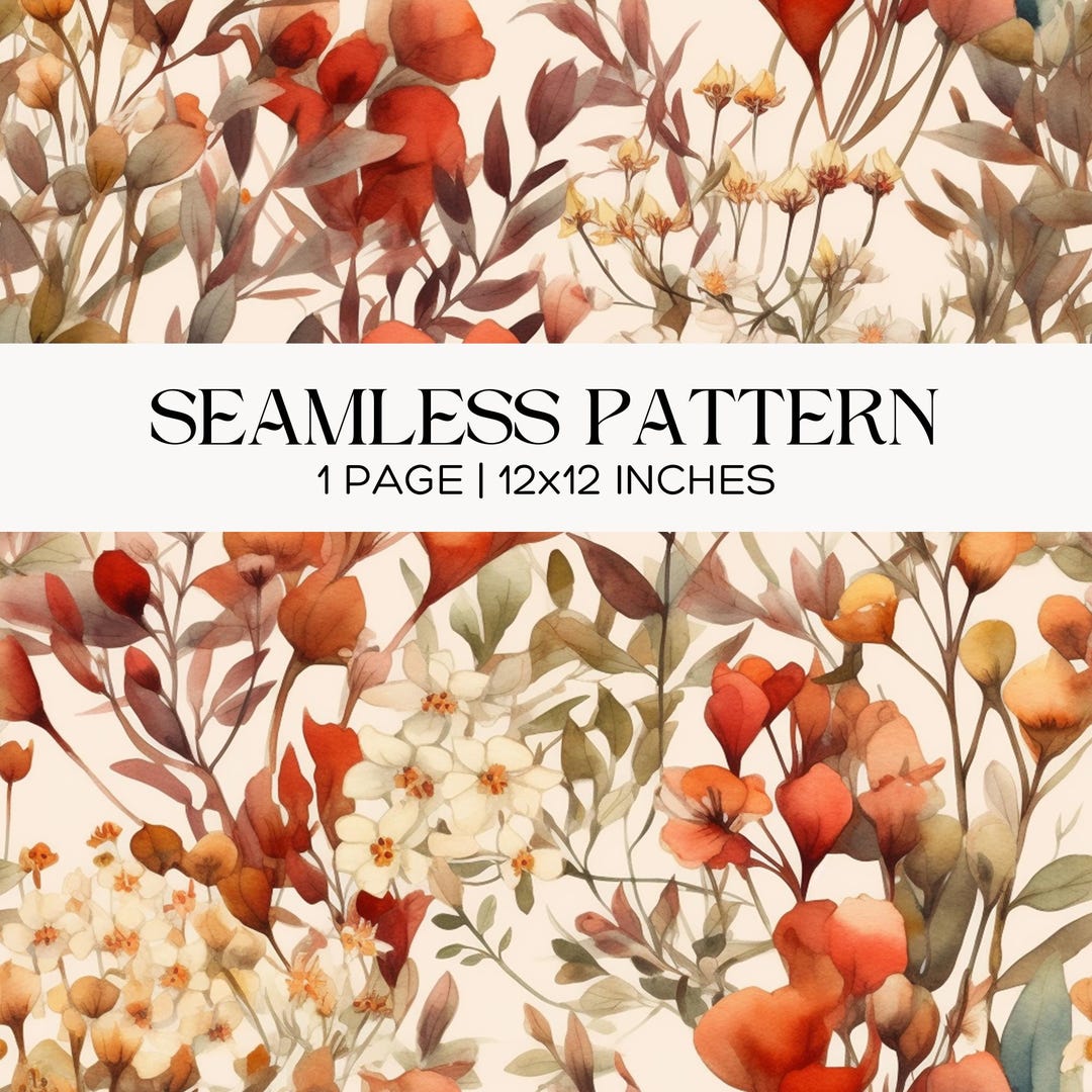 Rustic Fall Wildflower Seamless Pattern, Watercolor Floral Digital ...