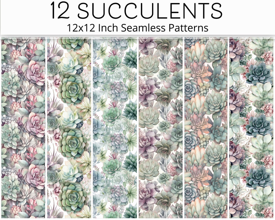Watercolour Succulents, Cacti Digital Paper, Printable Seamless ...