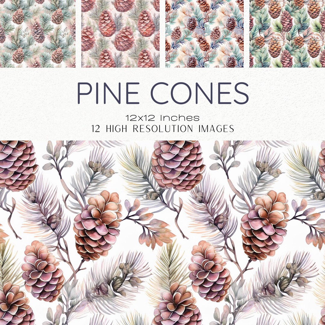 Watercolour Pine Cone Digital Paper Collection, Seamless Patterns for ...