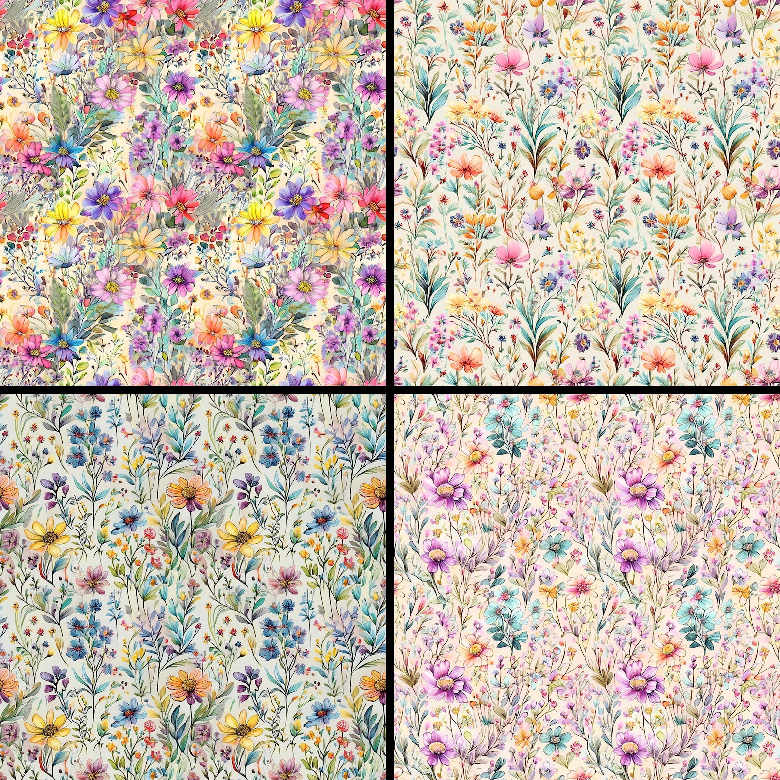 Whimsical Wildflower Seamless Pattern, Floral Digital Paper Pack ...
