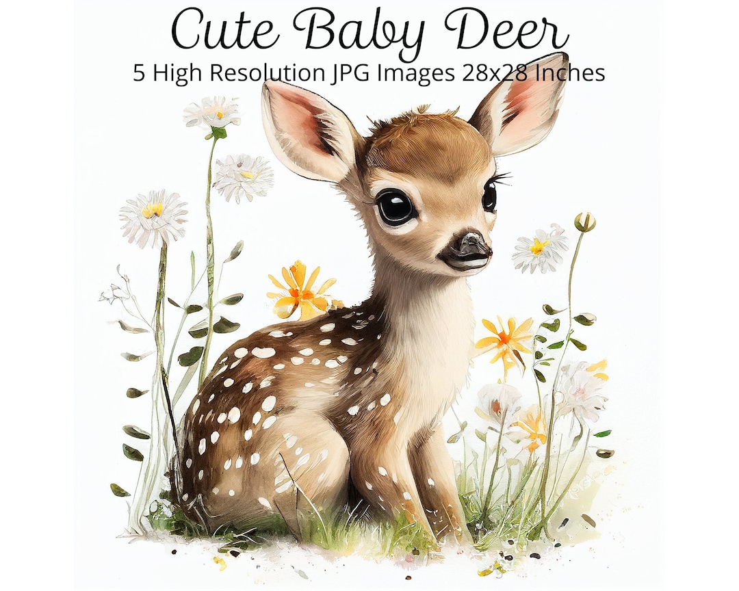 Watercolour Baby Deer Wall Art Set of 5, Fawn Poster, Printable Deer ...