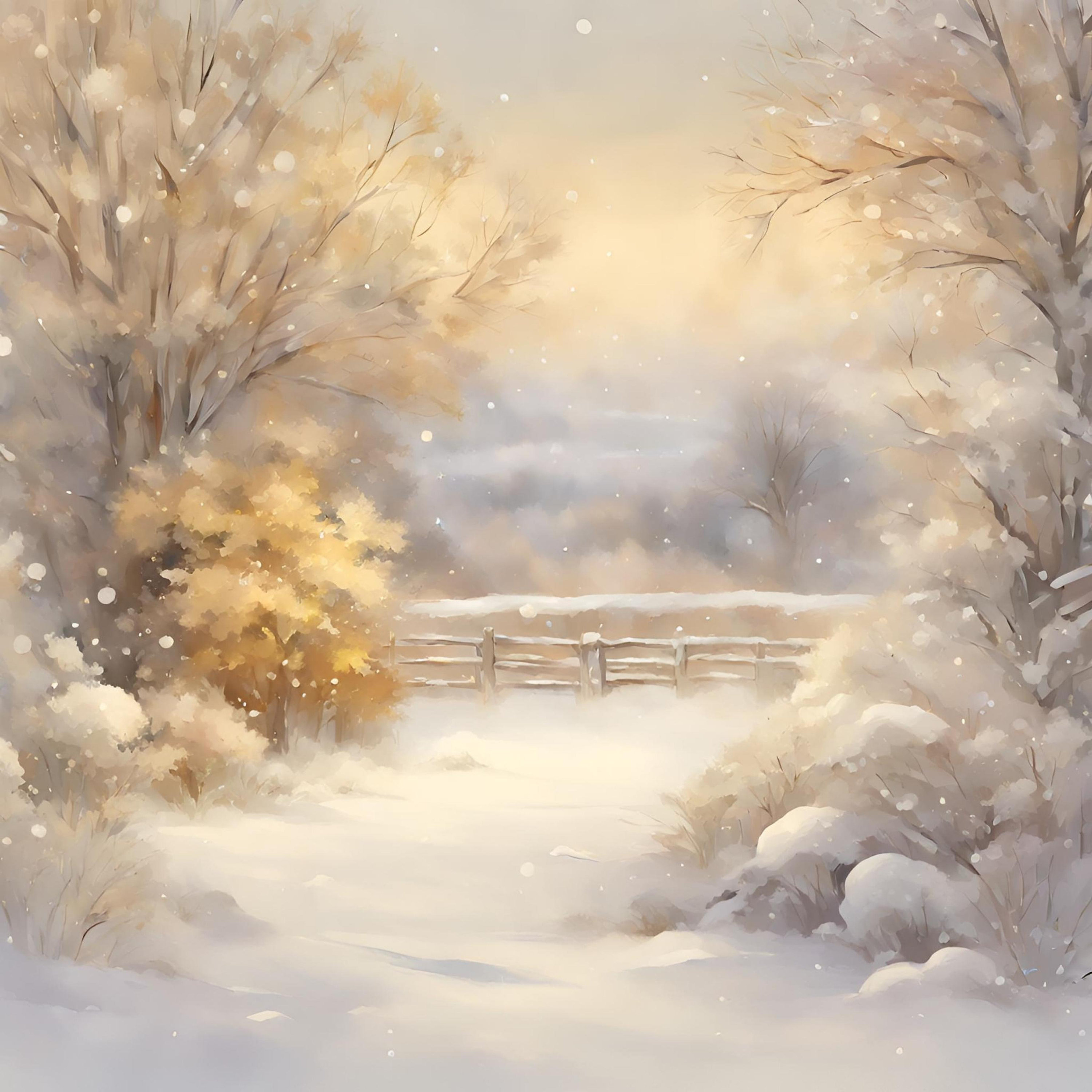 Golden Winter Digital Paper, Golden Trees, Snowy Scenic Backgrounds ...