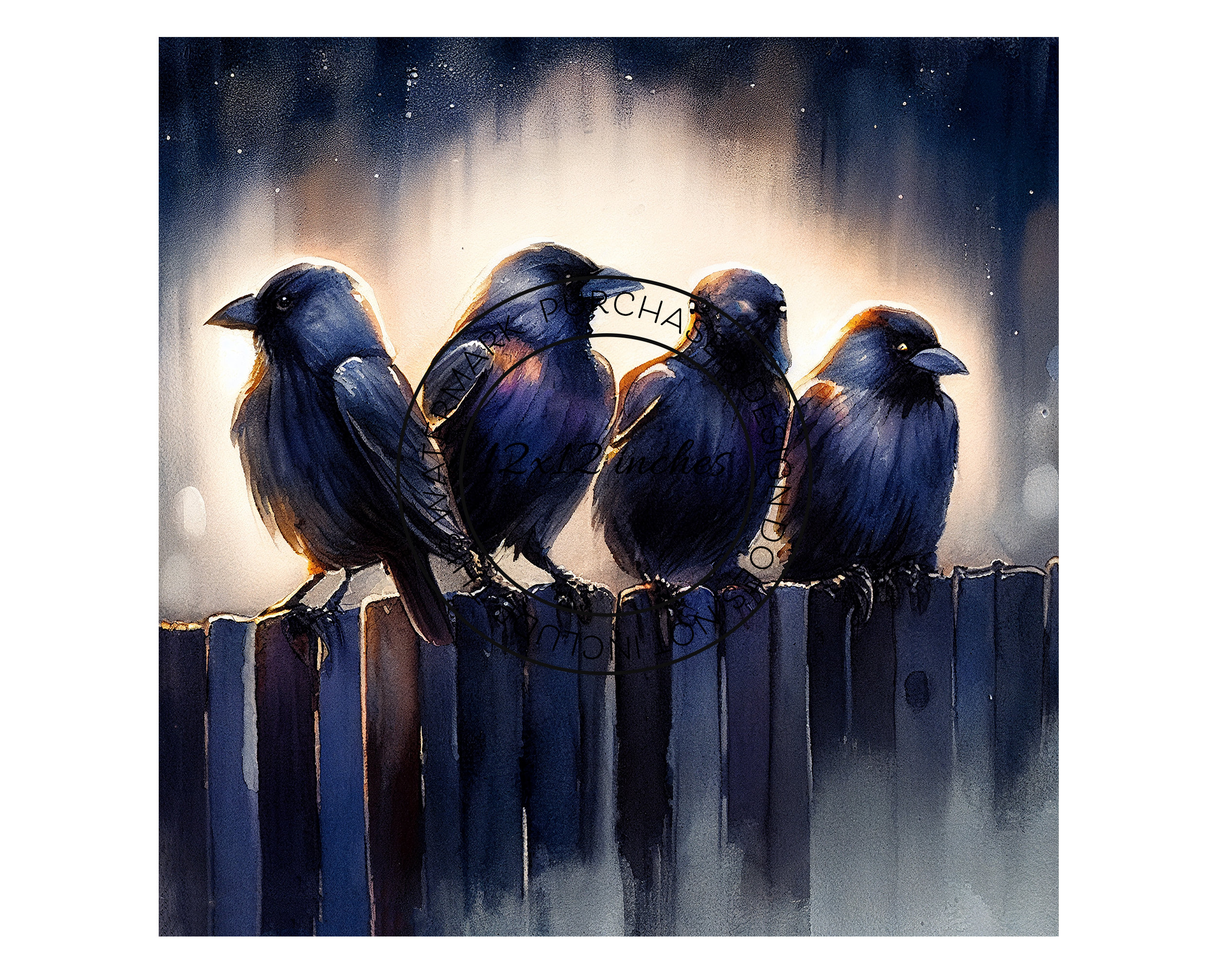 Eerie Black Crow Painting Moonlit Wall Art Wooden Fence - Etsy