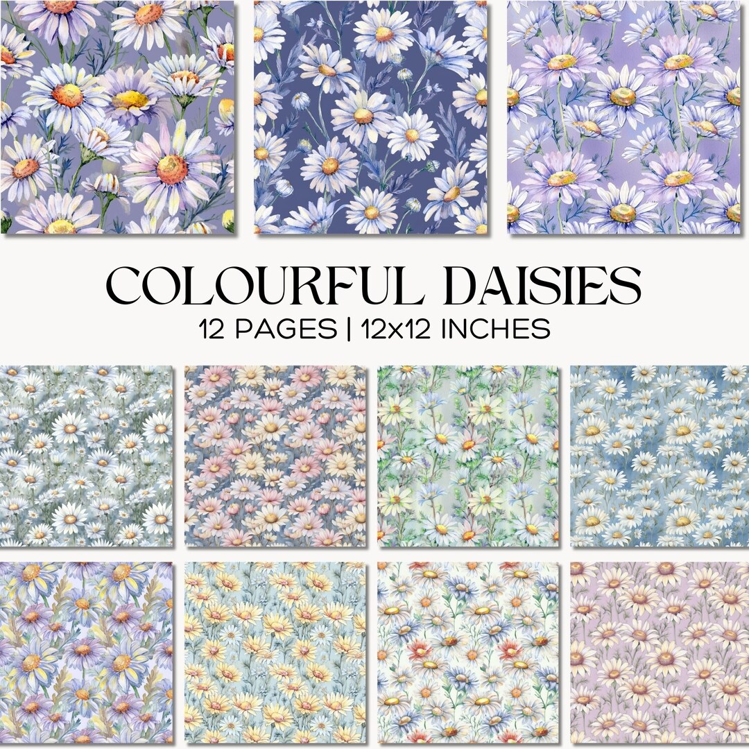 Watercolor Daisy Floral Patterns, Digital Scrapbook Paper Pack ...