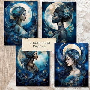Moon Goddess Junk Journal Pages, Celestial Scrapbook Paper, Printable ...