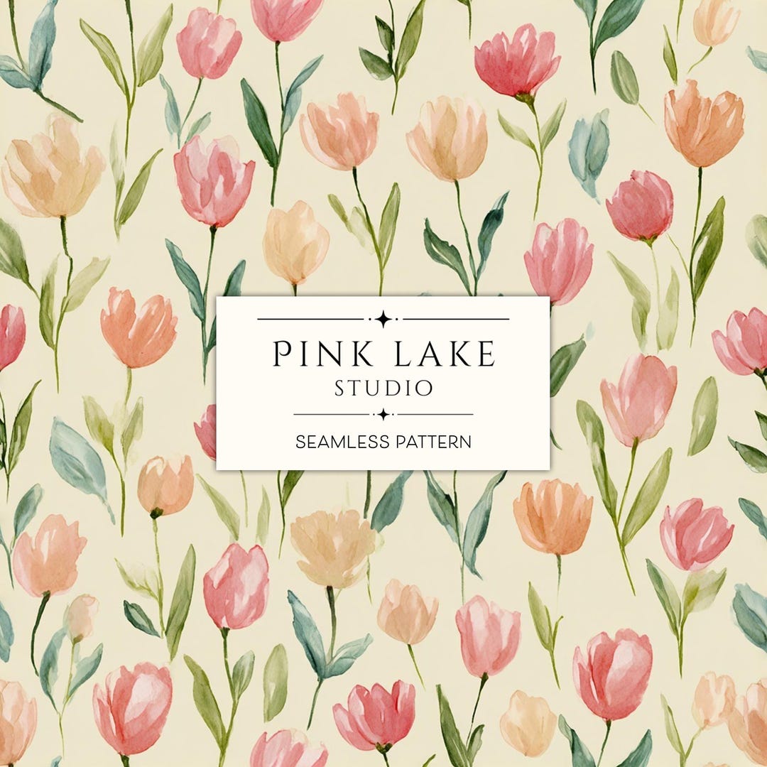 Watercolor Tulip Seamless Pattern, Pink Floral Fabric Design (digital ...