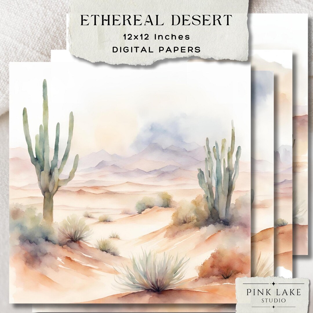 Watercolor Desert Digital Paper Set, Cactus Landscape Backgrounds ...