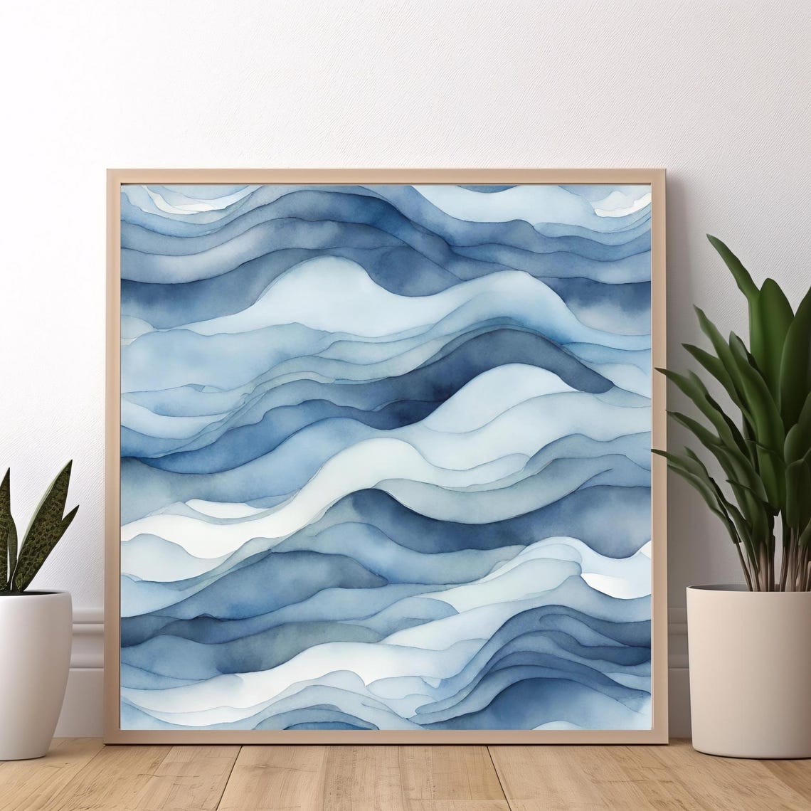 Abstract Waves Digital Paper, Blue Watercolor Textured Backgrounds for ...