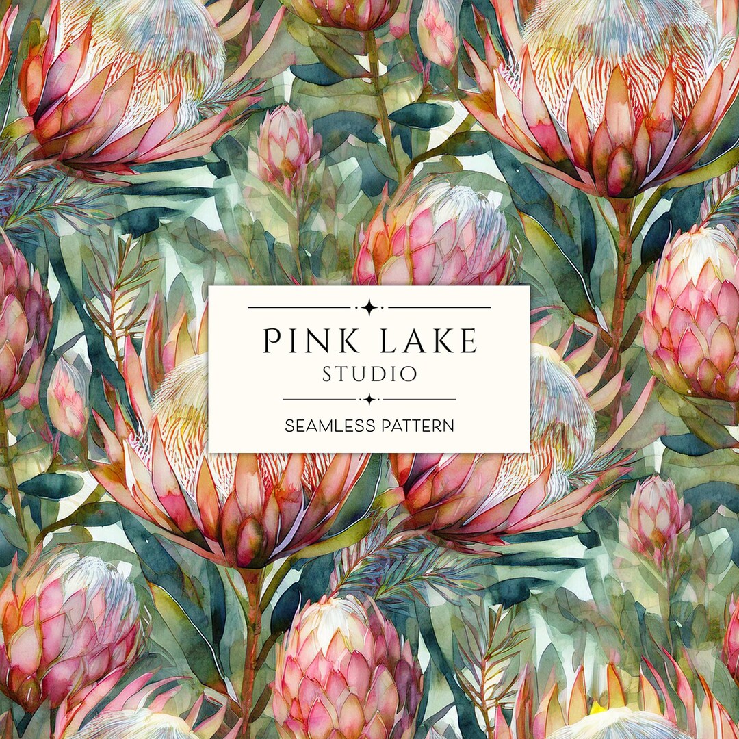Protea Seamless Pattern, Watercolor Flowers Repeat Pattern Digital ...