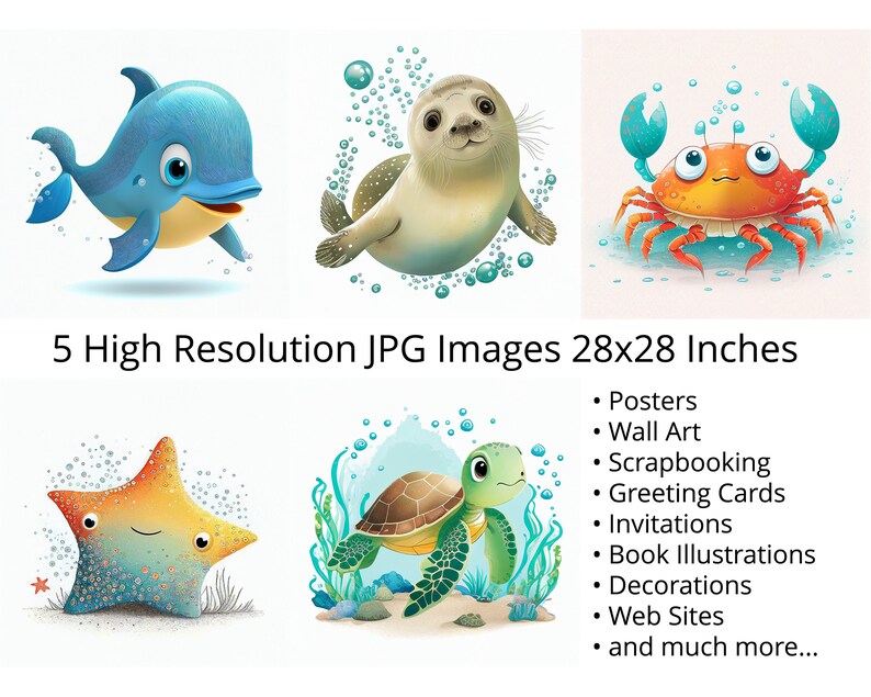 Cute Sea Animals Sea Creatures Ocean Clipart Under the Sea - Etsy UK