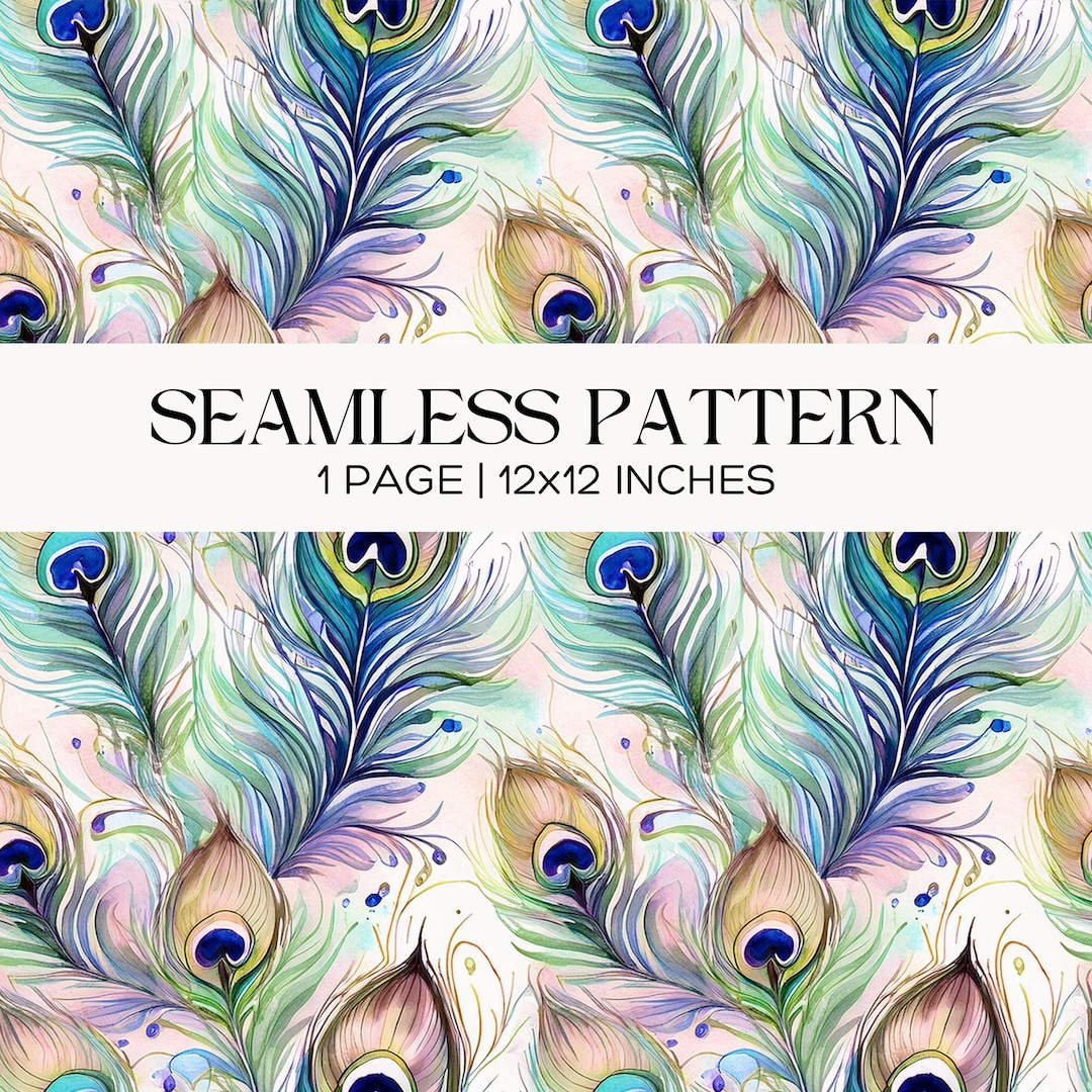Peacock Feather Seamless Pattern, Teal and Gold Exotic Digital Paper ...