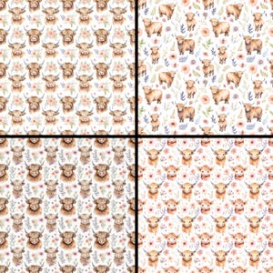 Watercolor Highland Cow Seamless Pattern – Floral Farmhouse Digital ...