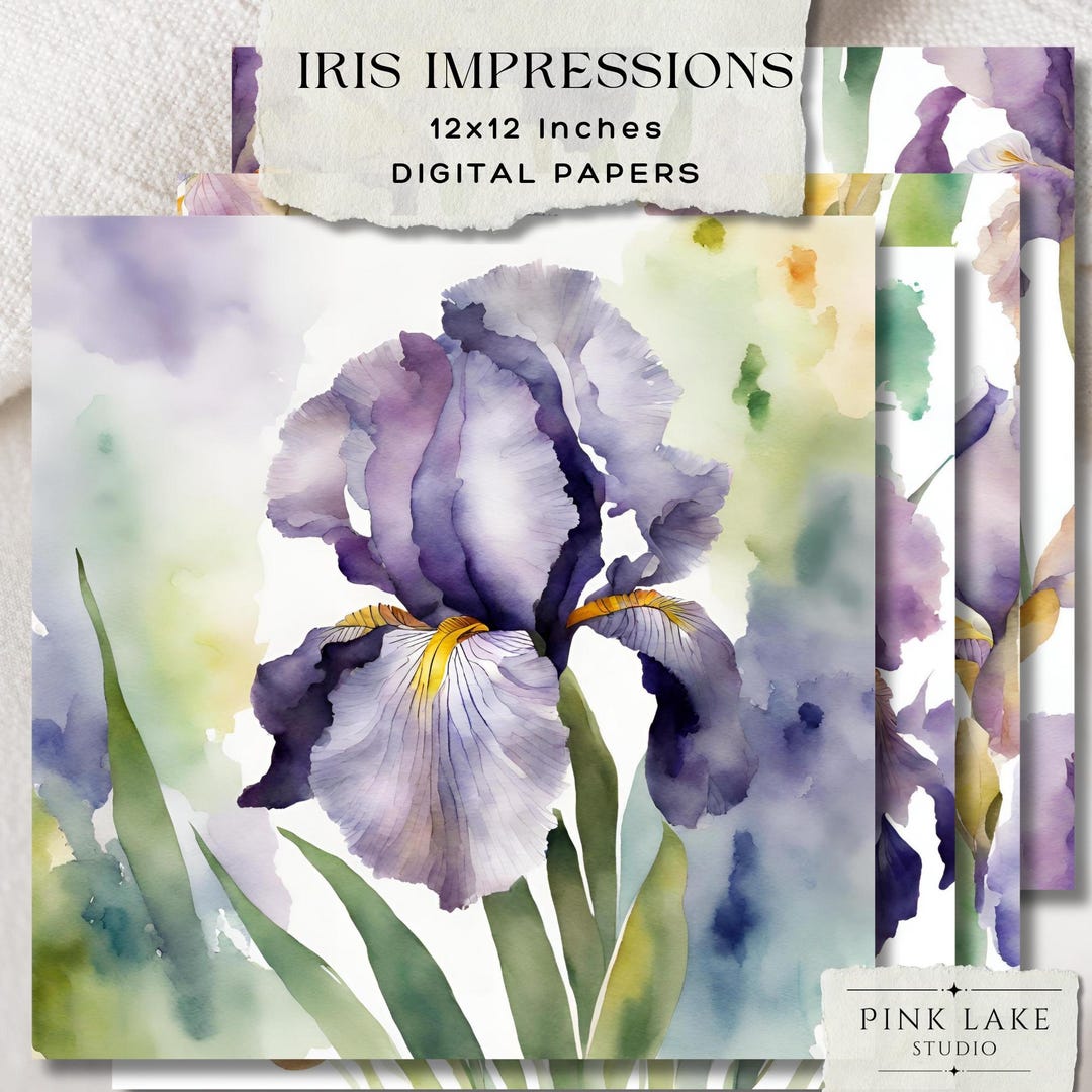 Iris Watercolor Digital Paper, 12x12 Floral Scrapbook Paper, Printable ...