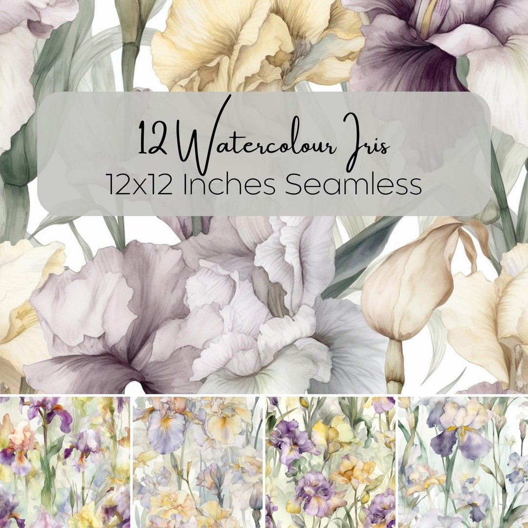 Watercolour Iris Digital Paper Pack, Seamless Pattern for Scrapbooking ...