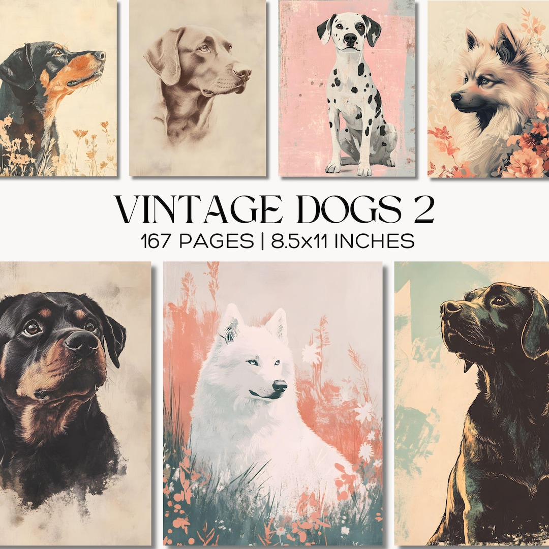 Vintage Dog Ephemera, Printable Scrapbook Pages, Distressed Backgrounds ...