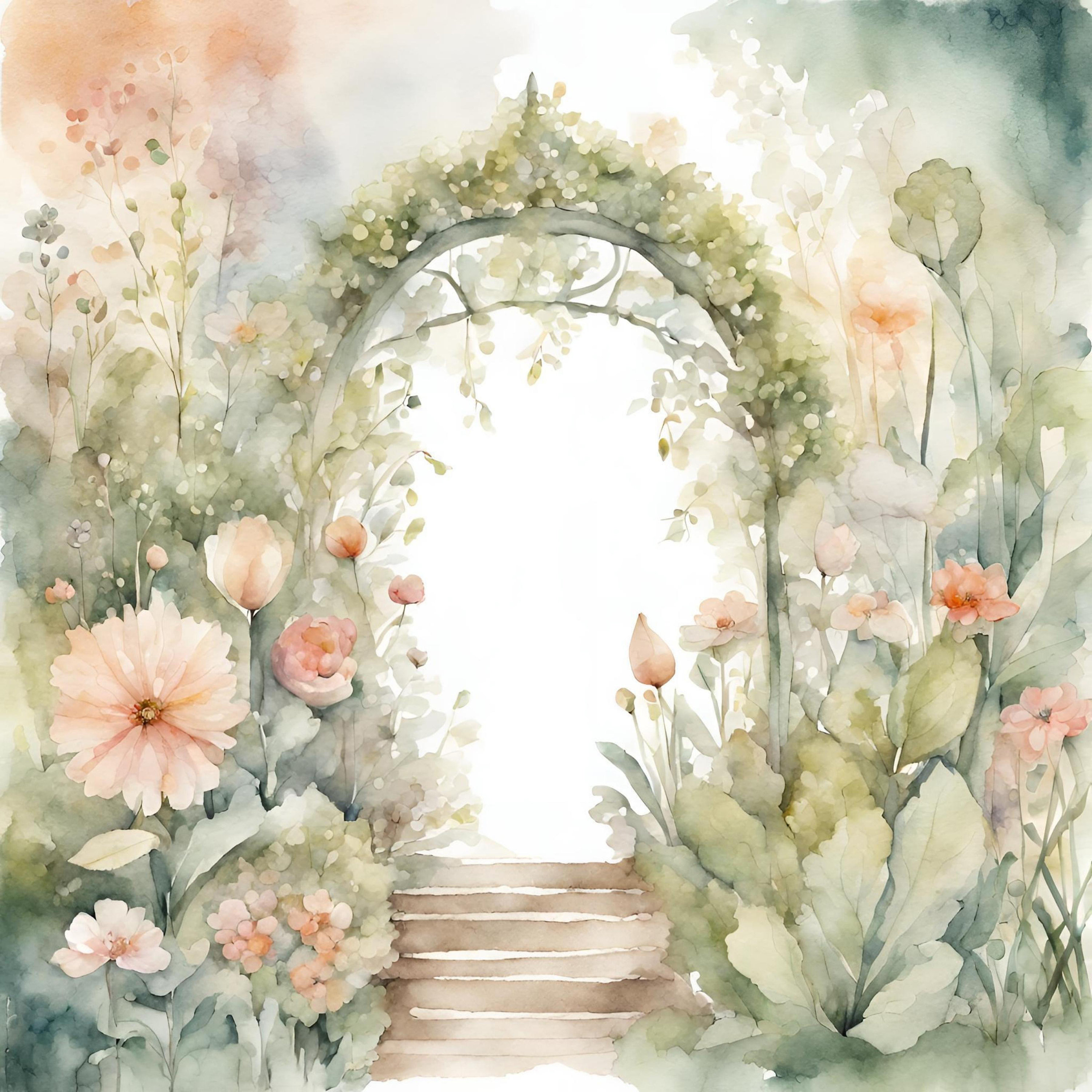 Sage Green and Pink Enchanted Garden Digital Paper Pack, Watercolour ...