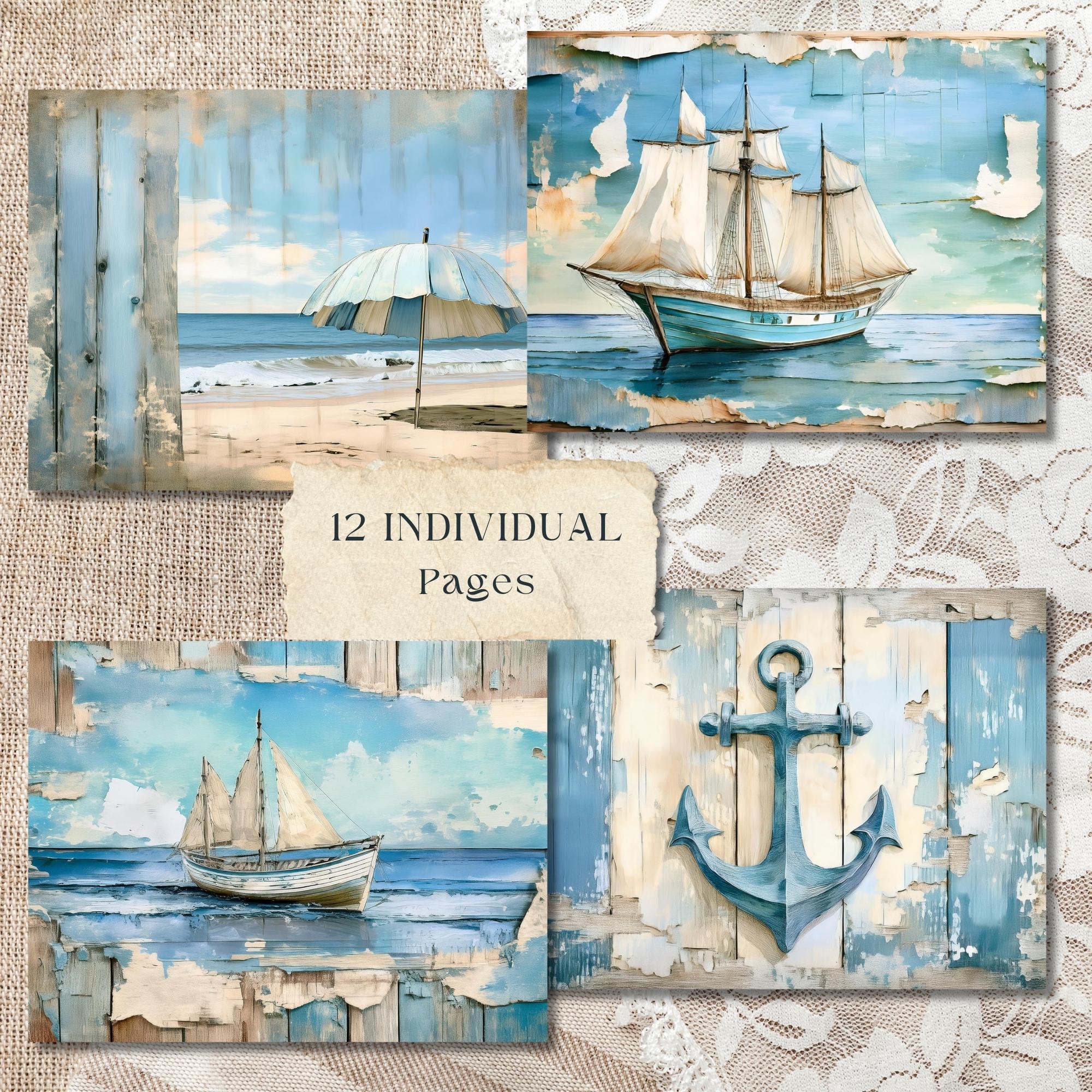 Coastal Beach Digital Paper, Nautical Scrapbook Pages (digital Download ...