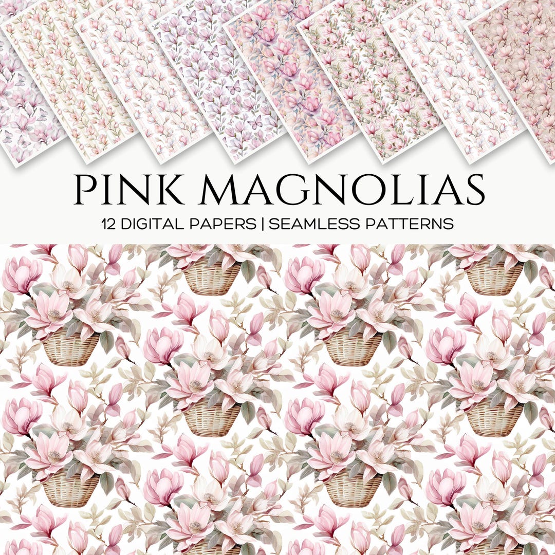 Romantic Magnolia Flower Digital Paper Pack – Pink Floral Seamless ...