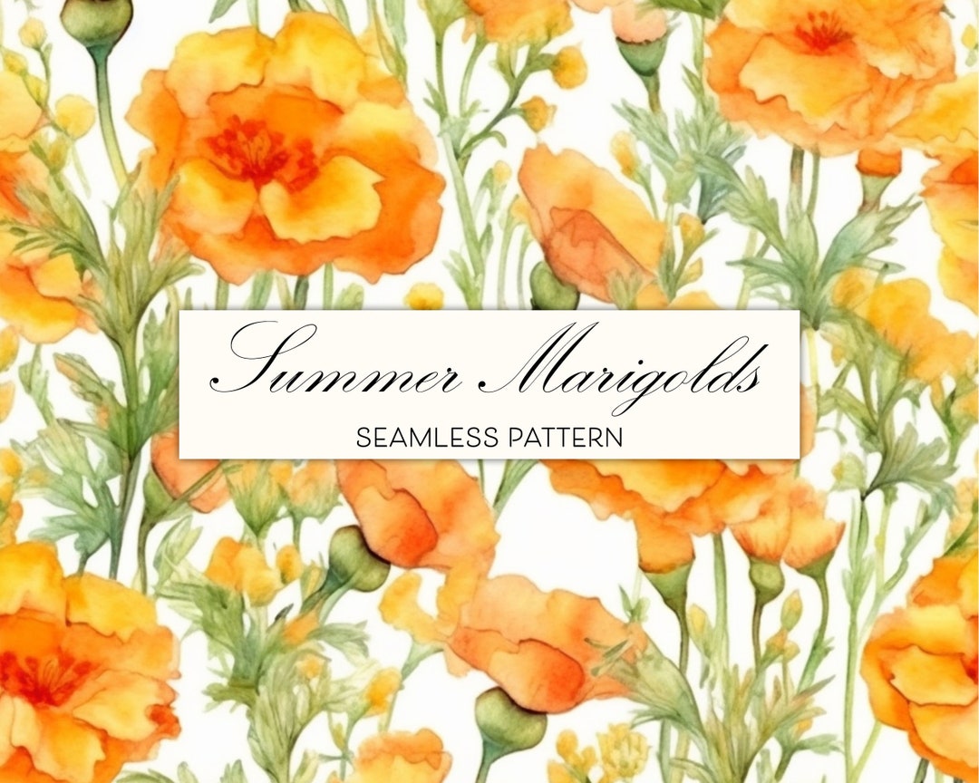 Summer Marigolds Digital Paper, Watercolour Seamless Repeat Pattern ...