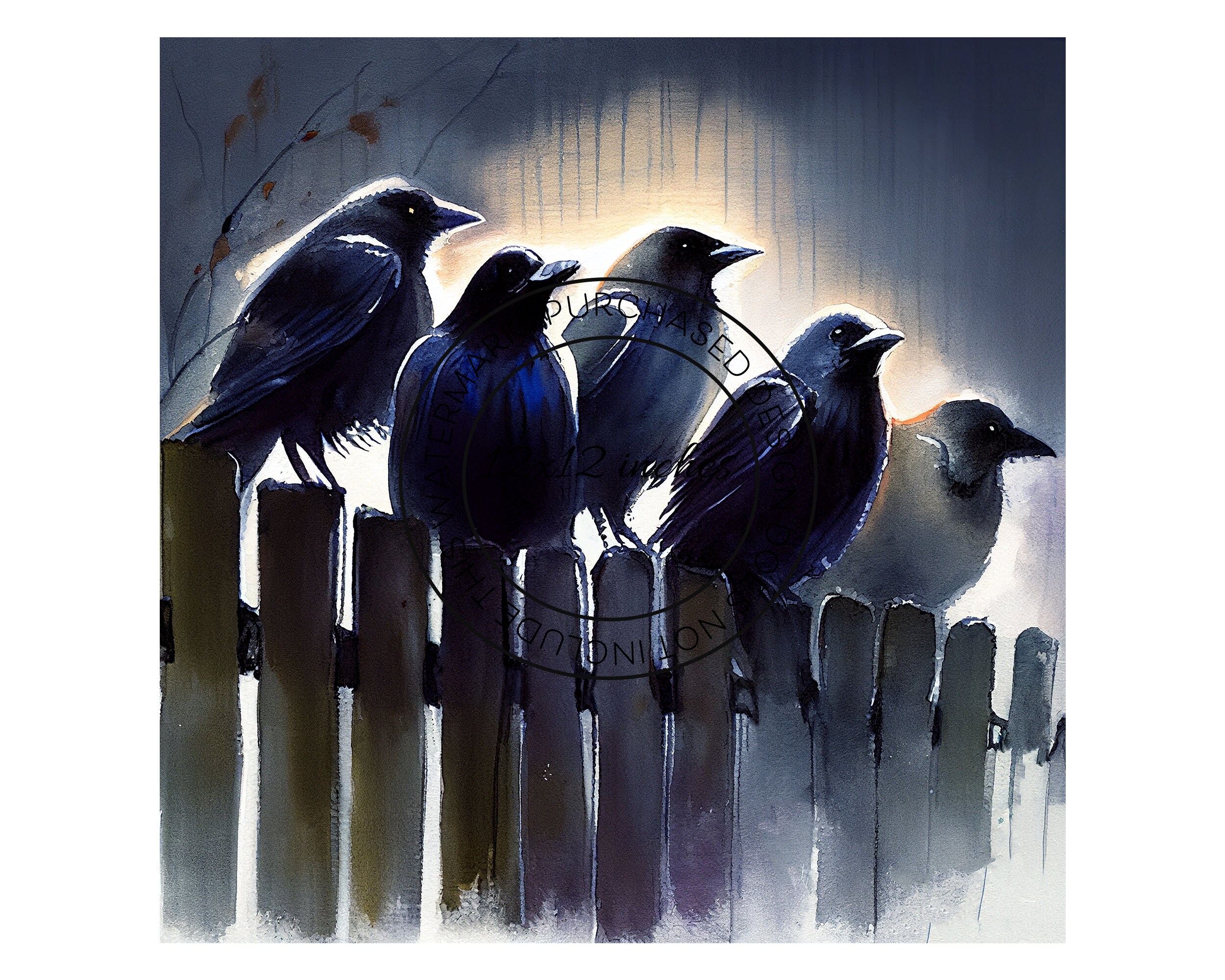 Eerie Black Crow Painting Moonlit Wall Art Wooden Fence - Etsy