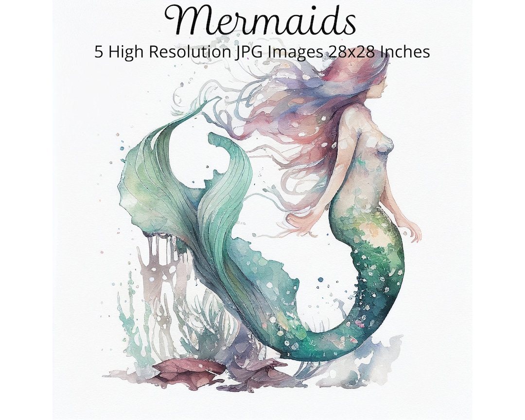 Watercolour Mermaids Wall Art Abstract Painting (Instant Download) - Etsy