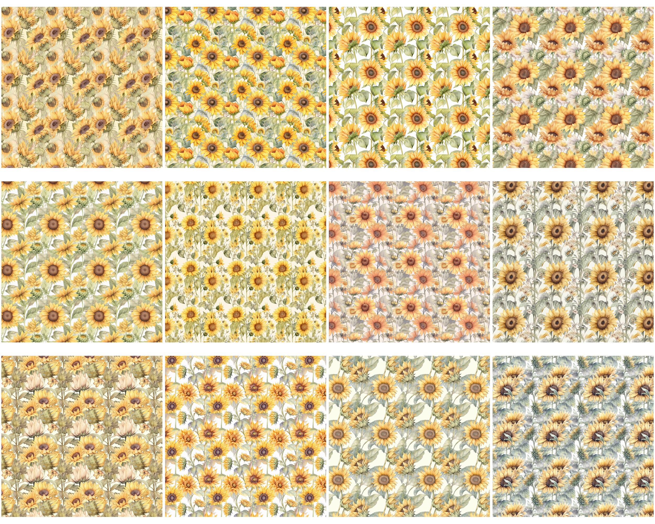 Watercolor Sunflowers Digital Paper Pack Seamless Patterns - Etsy