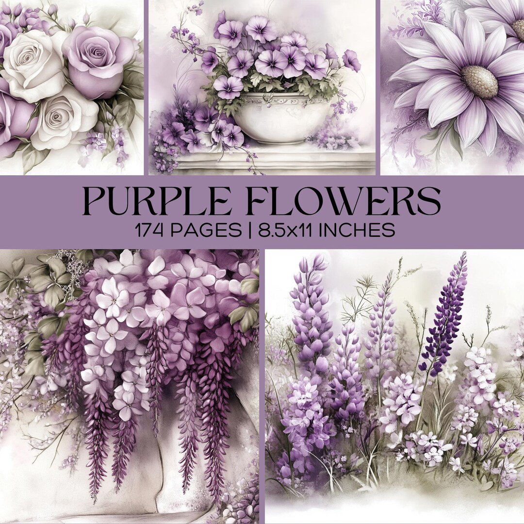 Purple Floral Digital Paper, Violet Flower Backgrounds, Lilac Junk ...