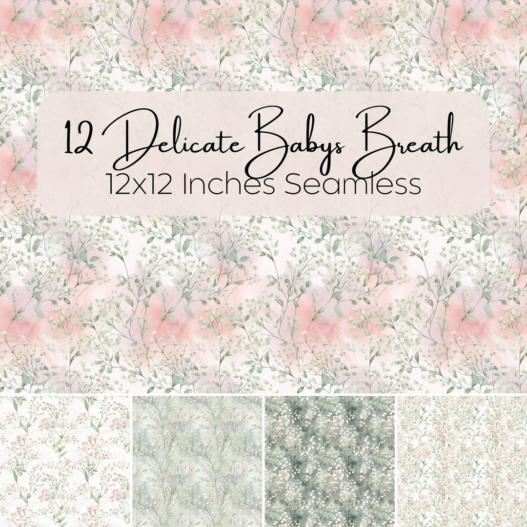 Delicate Babys Breath, Floral Watercolor Digital Paper Pack, Printable ...