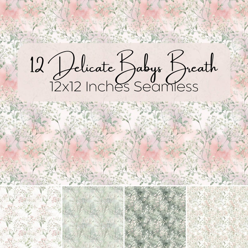Delicate Babys Breath, Floral Watercolor Digital Paper Pack, Printable ...