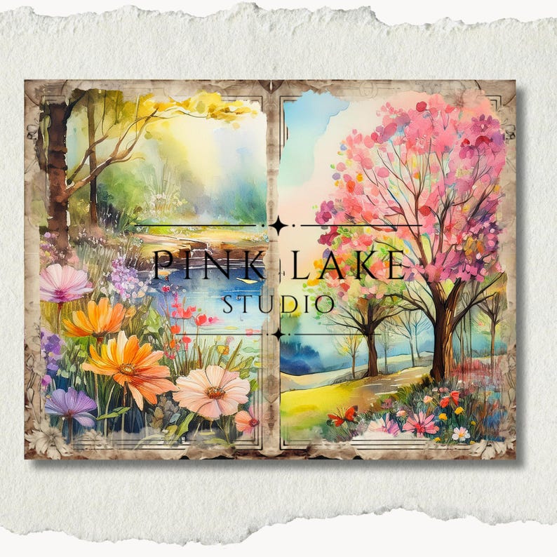 Spring Melody Printable Junk Journal Pages, Watercolor Nature Papers ...