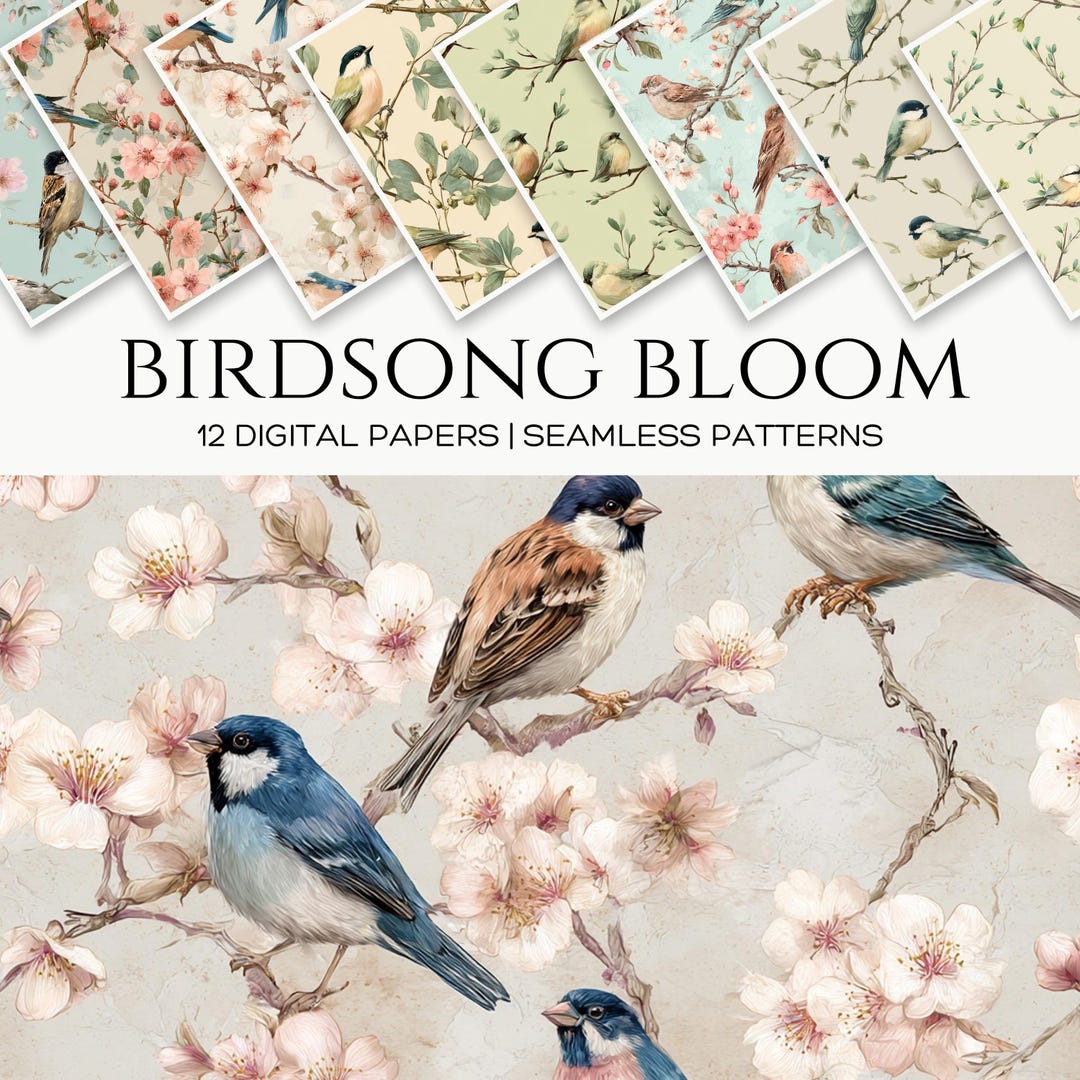 Watercolor Bird Seamless Pattern, Spring Floral Fabric, Nursery ...